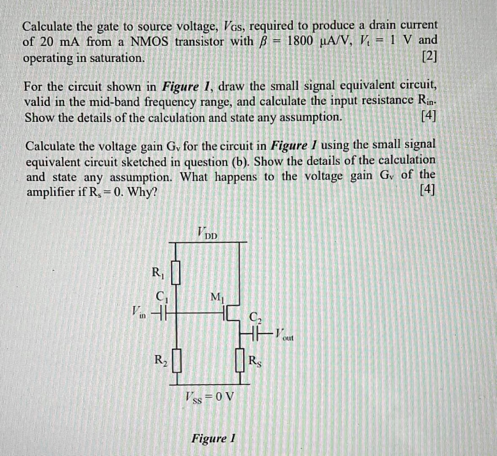 Calculate the gate-to-source voltage (VGs) required to produce a drain current of 20mA from an ...
