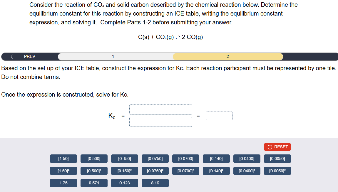 Consider the reaction of CO2 and solid carbon described by the chemical ...