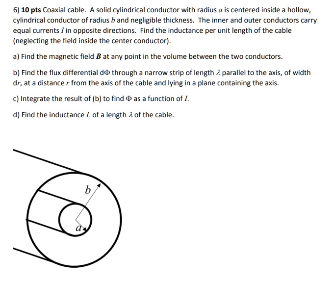 SOLVED: 6) 10 pts Coaxial cable A solid cylindrical conductor with ...