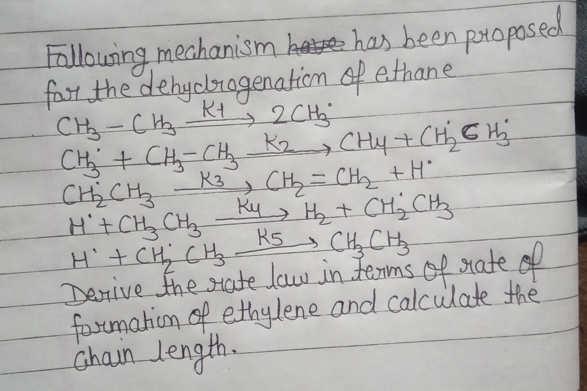SOLVED: Following meahanism has been proposed for the dehydrogenation ...