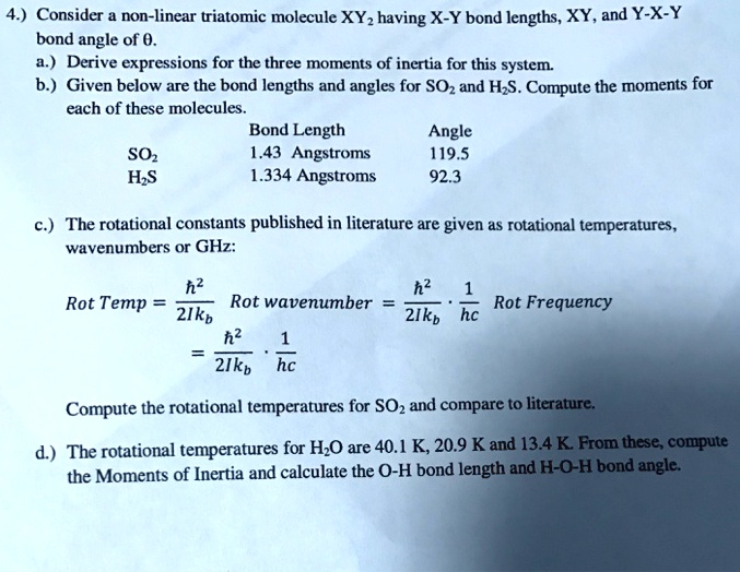 SOLVED: 4. Consider a non-linear diatomic molecule XYZ, having X-Y bond ...