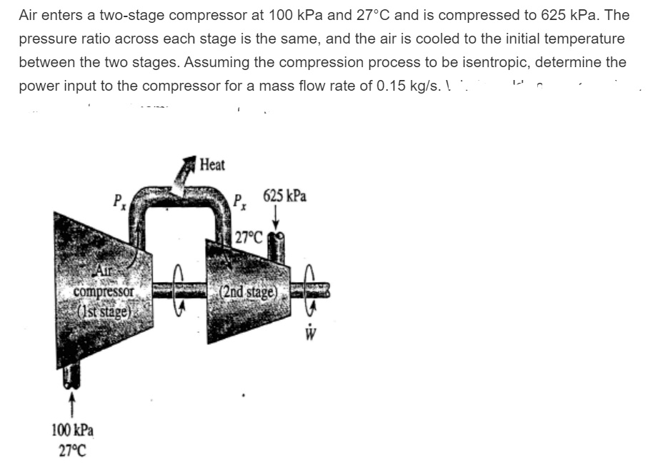 Air enters a two-stage compressor at 100 kPa and 27°C and is compressed ...