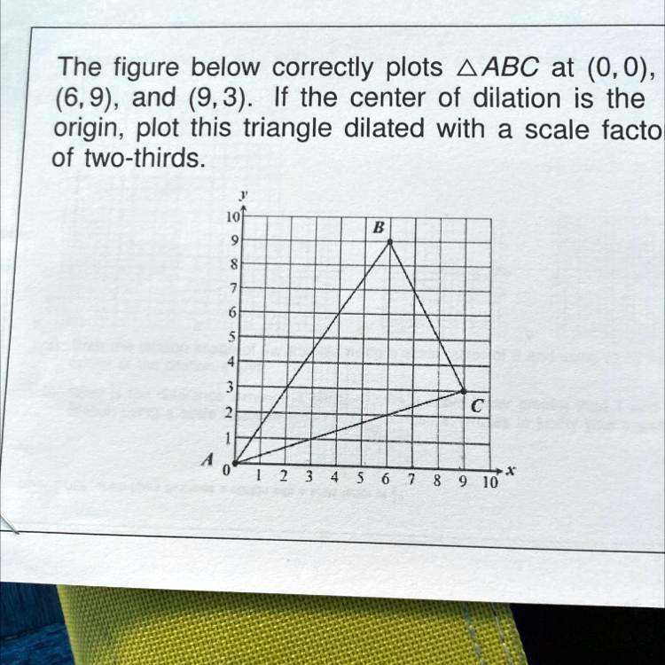 SOLVED: 'The figure below correctly plots ABC at (0,0), (6,9), and (9,3). If the center of ...