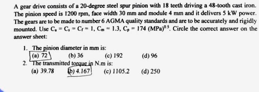 SOLVED: A gear drive consists of a 20-degree steel spur pinion with 18 ...