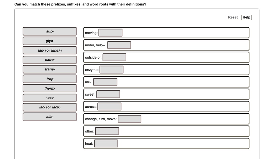 SOLVED: Can you match these prefixes; suffixes, and word roots with ...