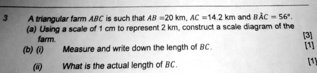 3 A triangular farm ABC is such that AB =20 km, AC =14.2 km and BÂC ...