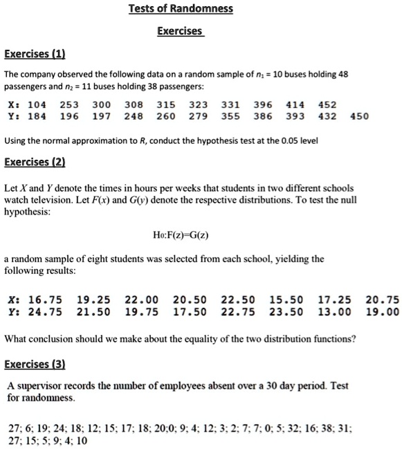 tests of randomness exercises exercises 1 the company observed the ...