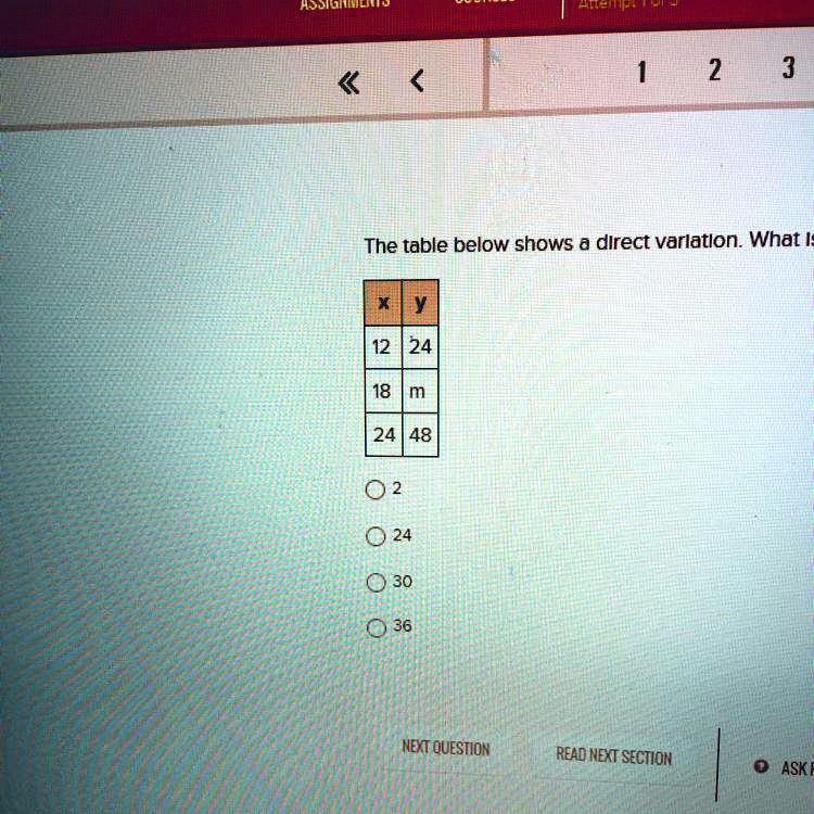 SOLVED: 'The table shows a direct variation.what is the value of m Apclnm 2 3 The table below ...
