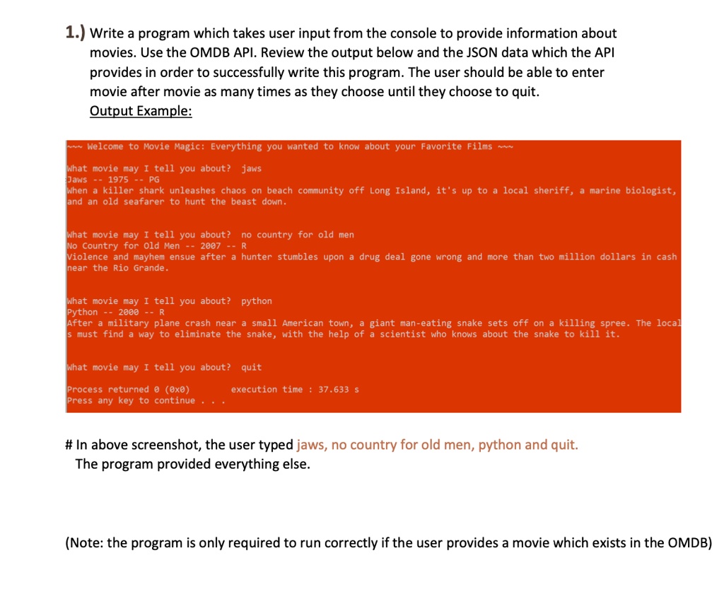 SOLVED: 1.) Write a program which takes user input from the console to provide information about ...