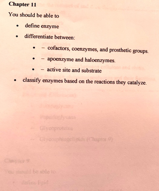 SOLVED: Chapter 11: Enzymes and Their Classification You should be able to define enzymes and ...