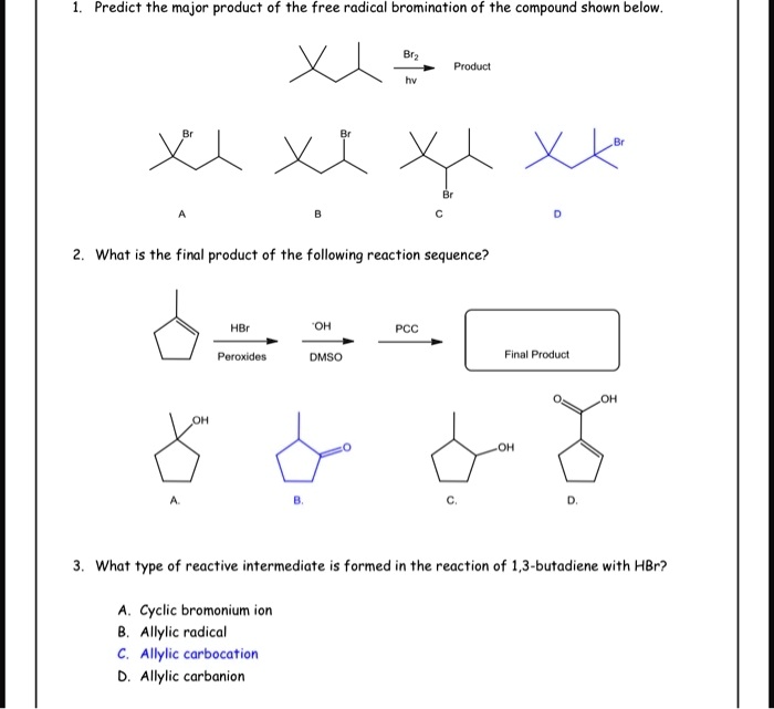SOLVED: Predict the major product of the free radical bromination of ...