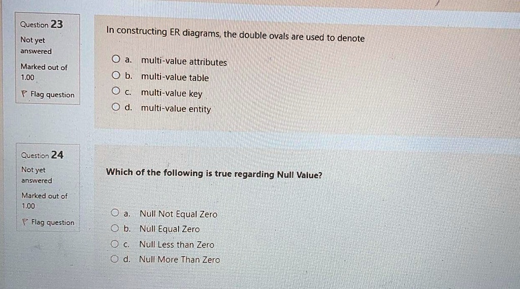 Solved Question 23 When Constructing Er Diagrams Double Ovals Are Used To Denote Multi Value