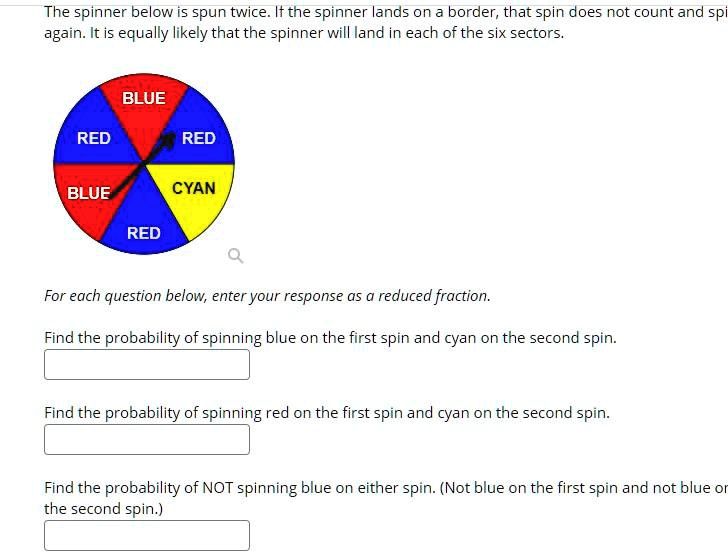 SOLVED: The spinner below is spun twice It the spinner lands on a ...