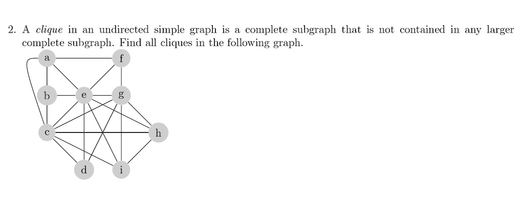 SOLVED: A clique in all undirected simple graph is a complete subgraph that is not contained in ...