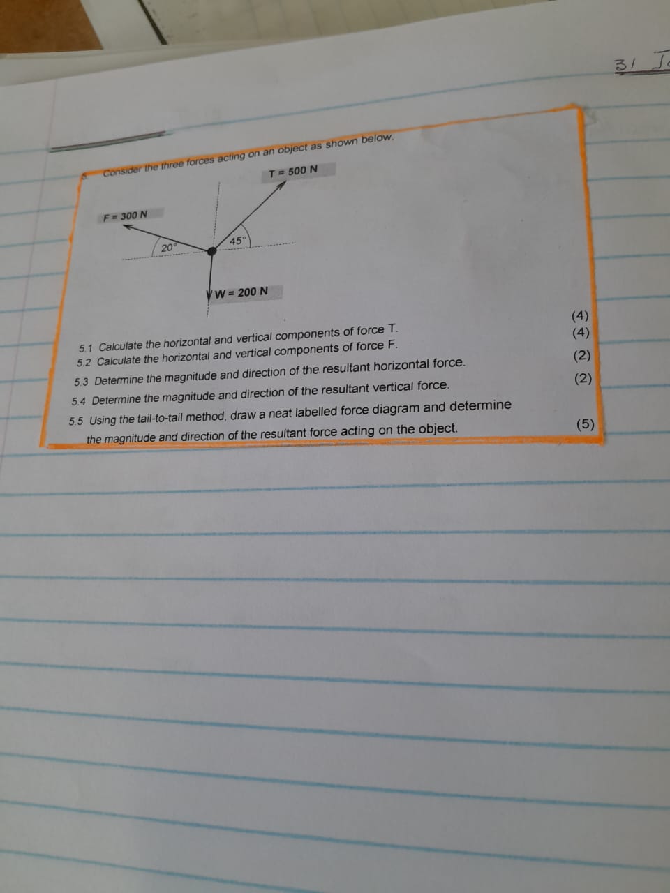 SOLVED: 31 F. Consider the three forces acting on an object as shown ...