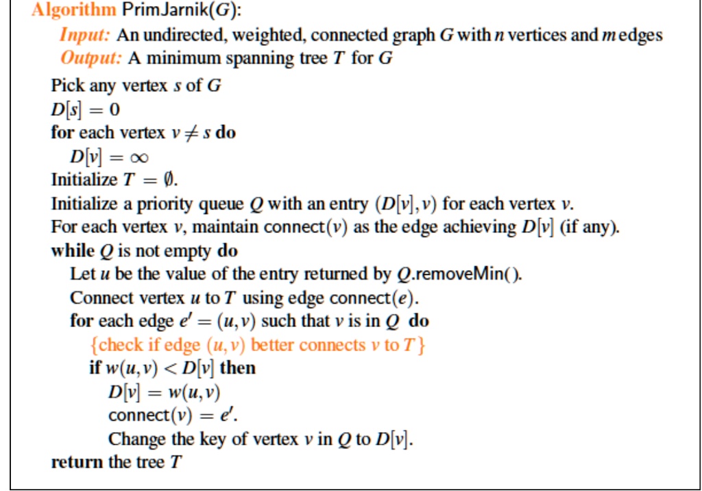 Algorithm PrimJarnik(G): Input: An undirected, weighted, connected ...