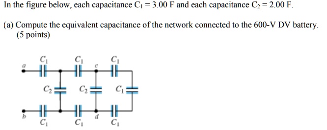 SOLVED: In the figure below, each capacitance C1 = 3.00 F and each capacitance Cz = 2.00 F ...