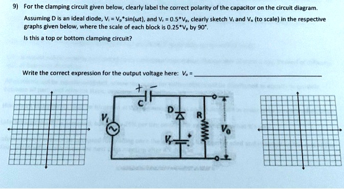 SOLVED: For the clamping circuit given below, clearly label the correct polarity of the ...