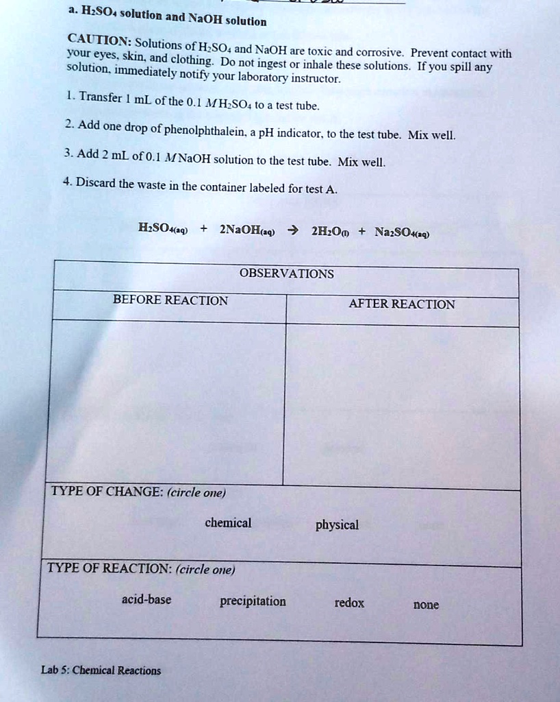 SOLVED: Texts: a. H2SO4 solution and NaOH solution Solution ...