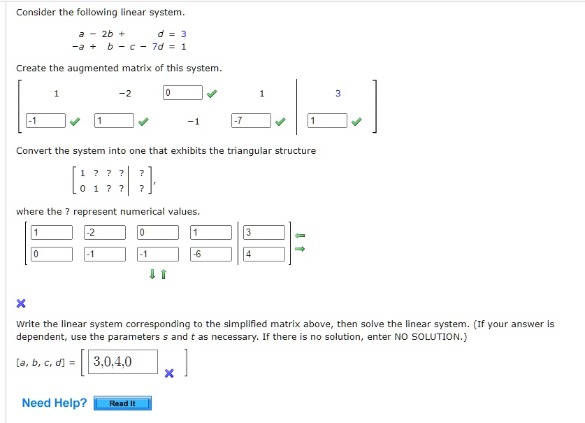VIDEO solution: Consider the following linear system a + b - c 7d = Create the augmented matrix ...