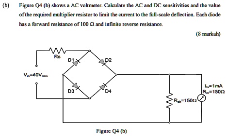 B figure q4 b shows a ac voltmeter calculate the ac and dc...