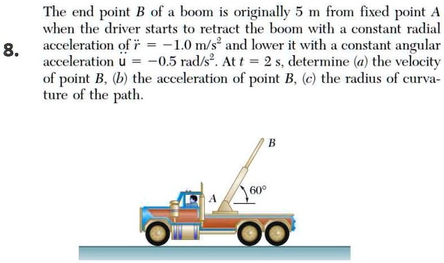 the end point b of a boom is originally 5 m from fixed point when the ...