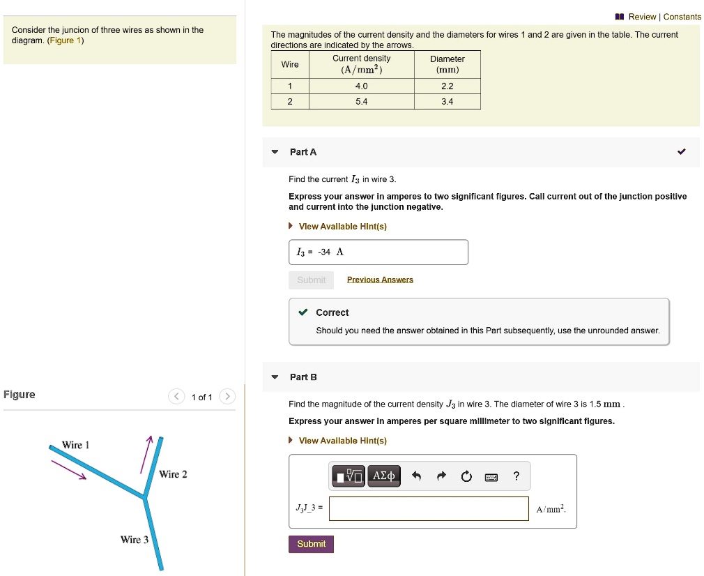 review conslants consider the juncion of three wires as shown in the ...