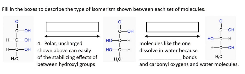 Fill in the boxes to describe the type of isomerism shown between each ...