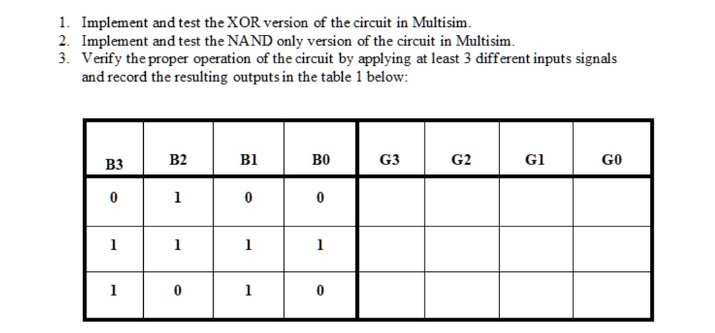 Implement and test the XOR version of the circuit in Multisim ... Implement and test the XOR version of the circuit in Multisim ...