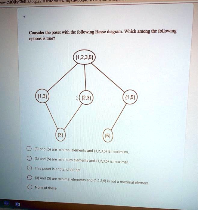 SOLVED: JewRMiikyDlbib 34pq Consider the poset with the following Hasse diagram: Which among the ...