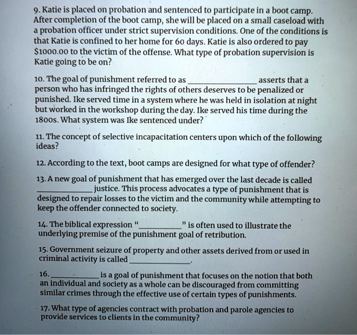 [GET ANSWER] 9katie is placed on probation and sentenced to participate ...