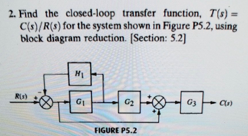 2 Find The Closed Loop Transfer Function Ts Csrs For The System Shown In Figure P52 
