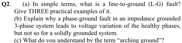 SOLVED: Q2. a) In simple terms, what is a line-to-ground (L-G) fault ...
