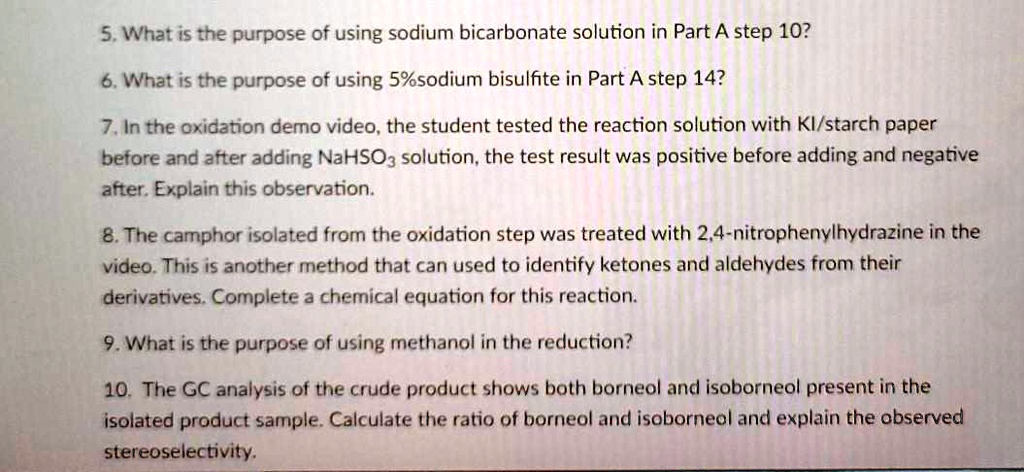 5 what is the purpose of using sodium bicarbonate solution in part a ...