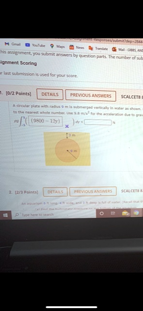 Solved A Circular Plate With A Radius Of 9 M Is Submerged Vertically In Water As Shown