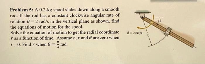 Problem 5: A 0.2-kg spool slides down along a smooth rod. If the rod ...