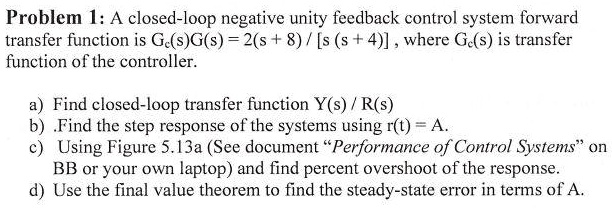 Solved Problem 1a Closed Loop Negative Unity Feedback Control System