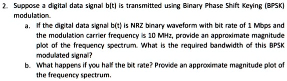 SOLVED:Suppose digital data signal b(t) is transmitted using Binary Phase Shift Keying (BPSK ...