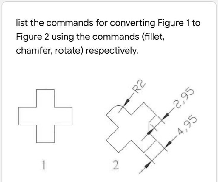 Solved List The Commands For Converting Figure 1 To Figure 2 Using The Commands Fillet