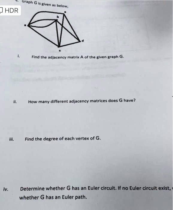 Solved Text Graph G Is Given As Below I Find The Adjacency Matrix A Of The Given Graph G Ii
