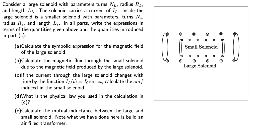 SOLVED: Consider a large solenoid with parameters: number of turns (NL ...