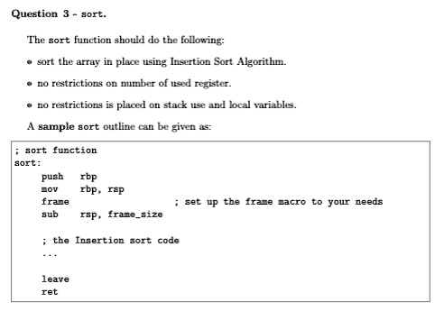 SOLVED: An Insertion Sort algorithm in x86-64 NASM language Please examine the text provided ...