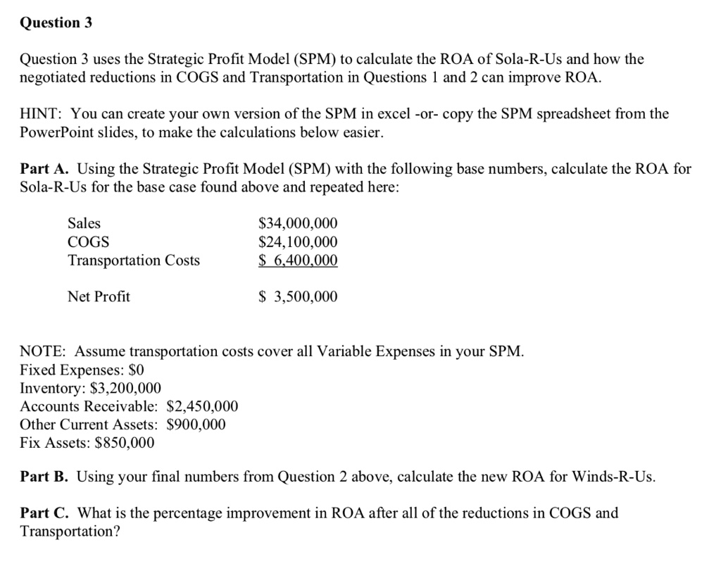 SOLVED: Question 3 Question 3 uses the Strategic Profit Model (SPM) to ...