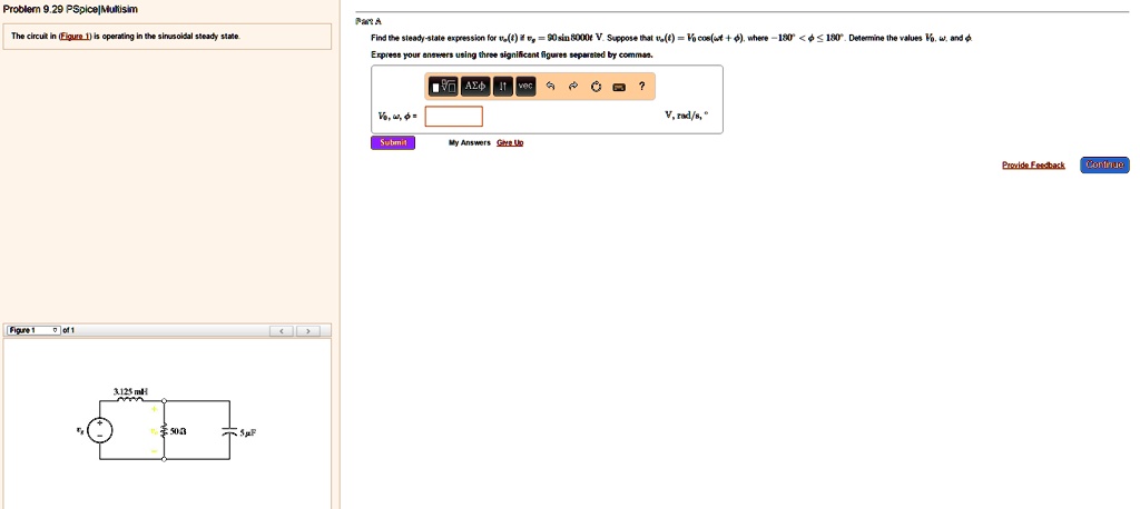 SOLVED: Problem 9.29: PSpice | Multisim Part A: Find the steady-state expression for the circuit ...