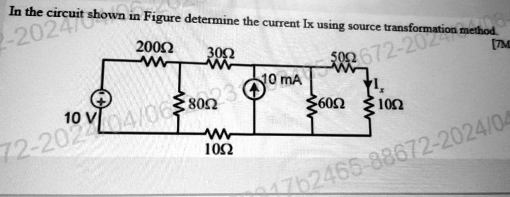 In The Circuit Shown In Figure Determine The Current Ix Using Source Transformation Method 3281
