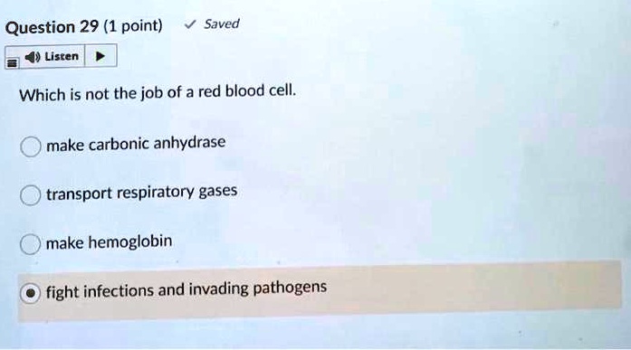 SOLVED: Question 29(1point) Saved Listen Which is not the job of a red ... SOLVED: Question 29(1point) Saved Listen Which is not the job of a red ...