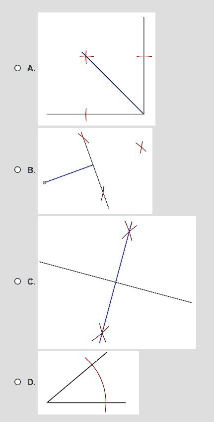 SOLVED: 'Which of the following shows the proper steps to construct a perpendicular bisector of ...