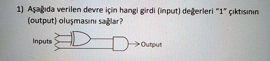 SOLVED: For the circuit given below, which input values will produce a "1" output? Please help ...