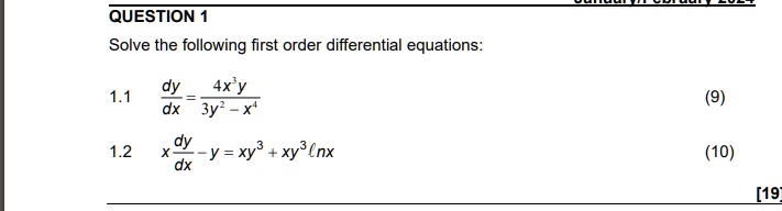 SOLVED: QUESTION 1 Solve the following first-order differential ... SOLVED: QUESTION 1 Solve the following first-order differential ...
