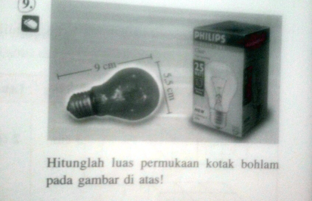 SOLVED: hitunglah luas permukaan kotak bohlam pada gambar di atas ... SOLVED: hitunglah luas permukaan kotak bohlam pada gambar di atas ...